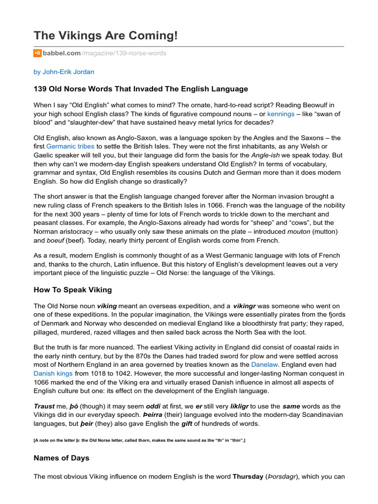 Old Norse and English | PDF | English Language | Vikings