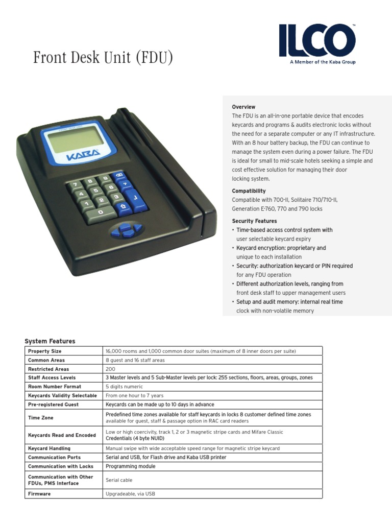 Ilco Front Desk Unit Fdu Factsheet PDF | PDF | Usb | Digital Technology