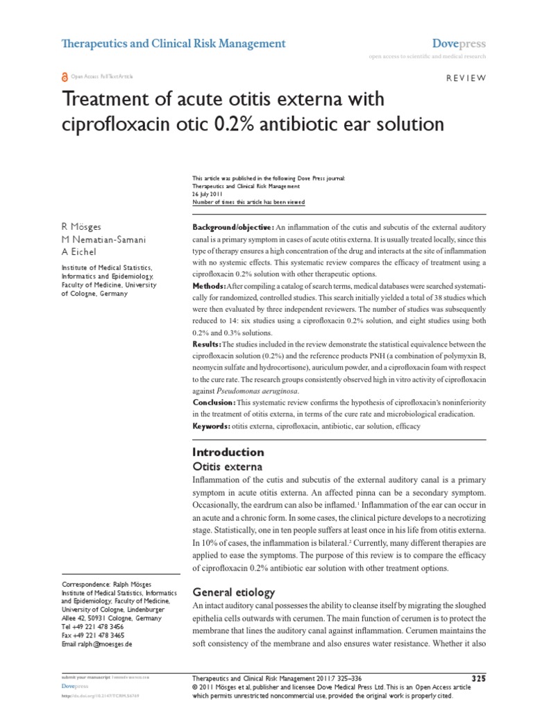 Treatment of Acute Otitis Externa With Ciprofloxacin Otic 0.2% ...