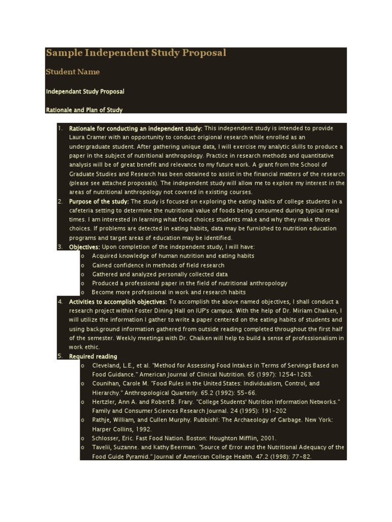 Sample Independent Study Proposal.docx | Eating | Nutrition