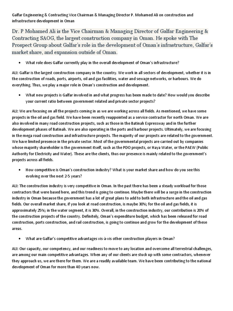 Galfar Engineering & Contracting Vice Chairman & Managing Director P ...