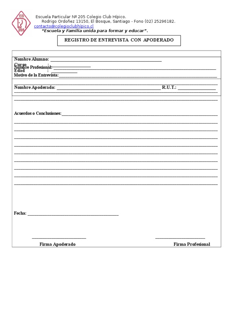 Registro Entrevista Apoderado 205 | PDF