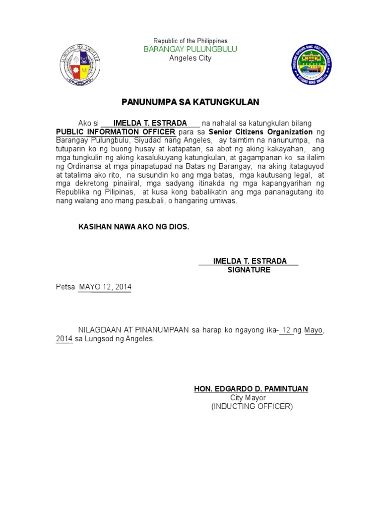 Panunumpa P.I.O | PDF