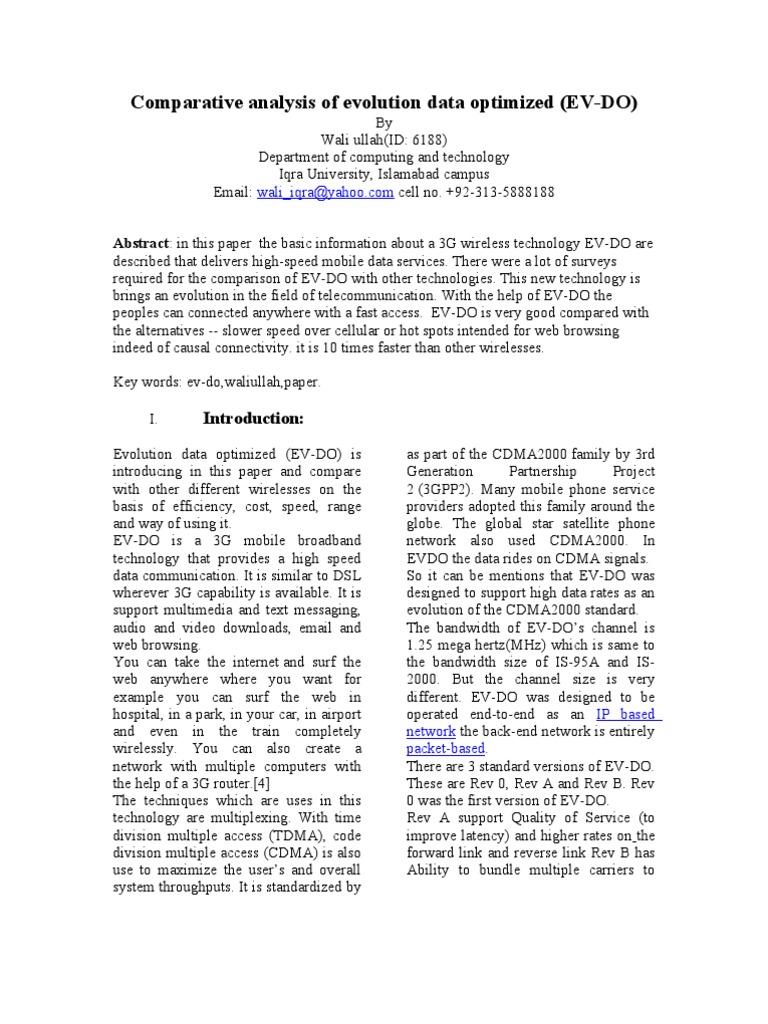 Comparative Analysis of Evolution Data Optimized (EV-DO) | PDF | 3 G ...