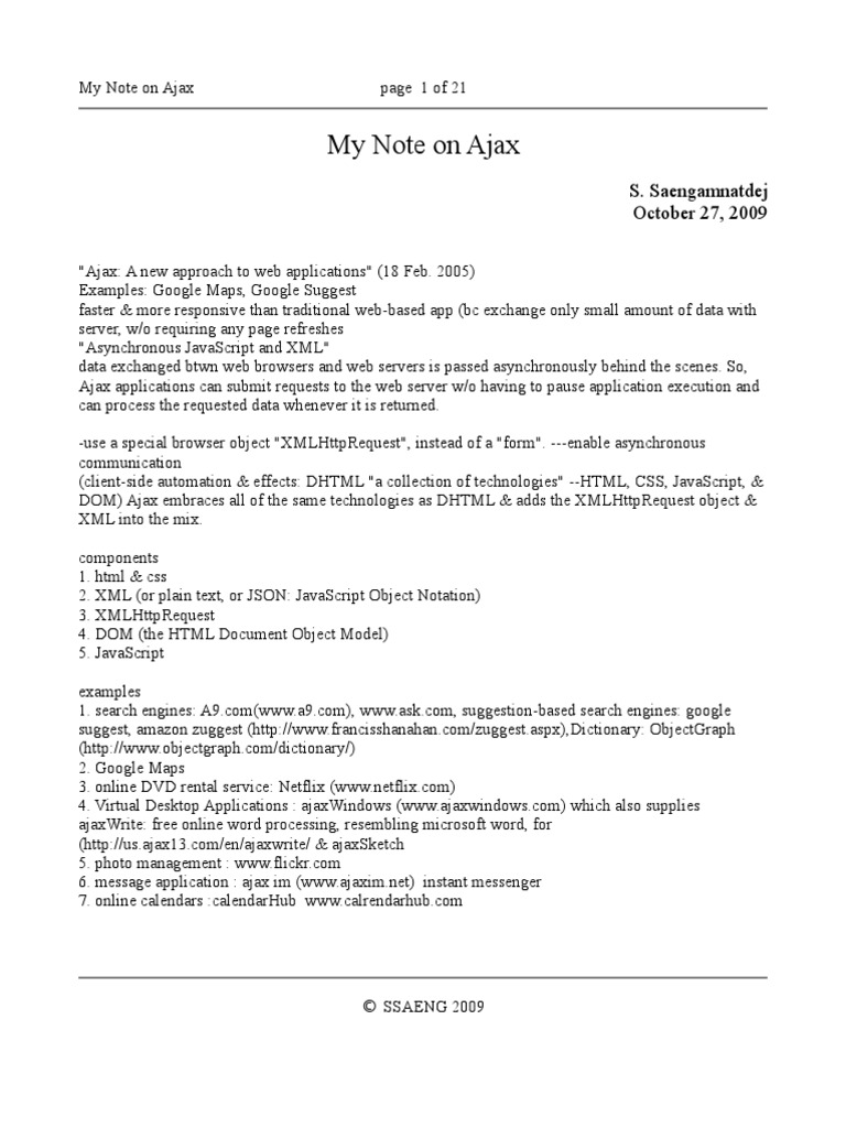 My Ajax Note | PDF | Ajax (Programming) | Java Script My Ajax Note | PDF | Ajax (Programming) | Java Script