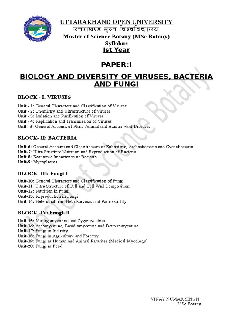 UTTARAKHAND OPEN UNIVERSITY MSC Botany Syllabus New | PDF | Plant ...