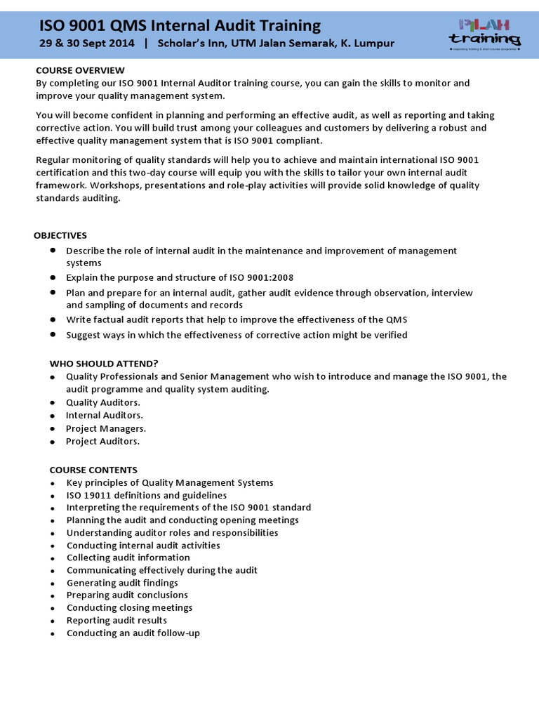 ISO 9001 QMS Internal Audit | PDF | Iso 9000 | Internal Audit