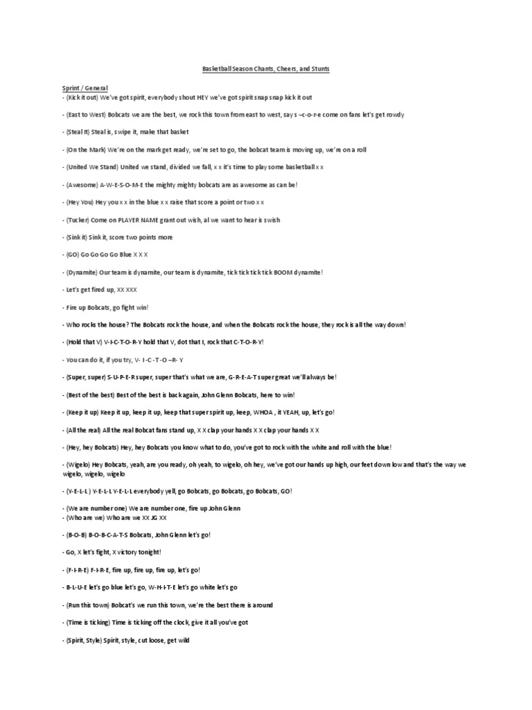 Basketball Chants Cheers Stunts | PDF | Leisure | Sports