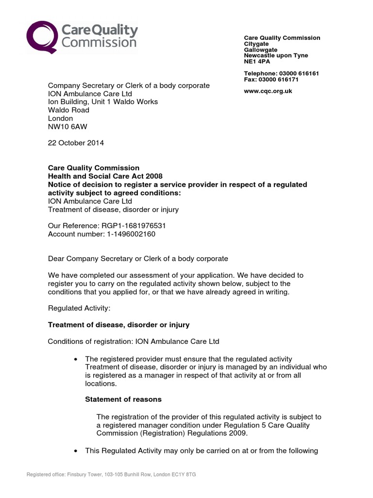 CQC Letter | PDF | Health Care | Government