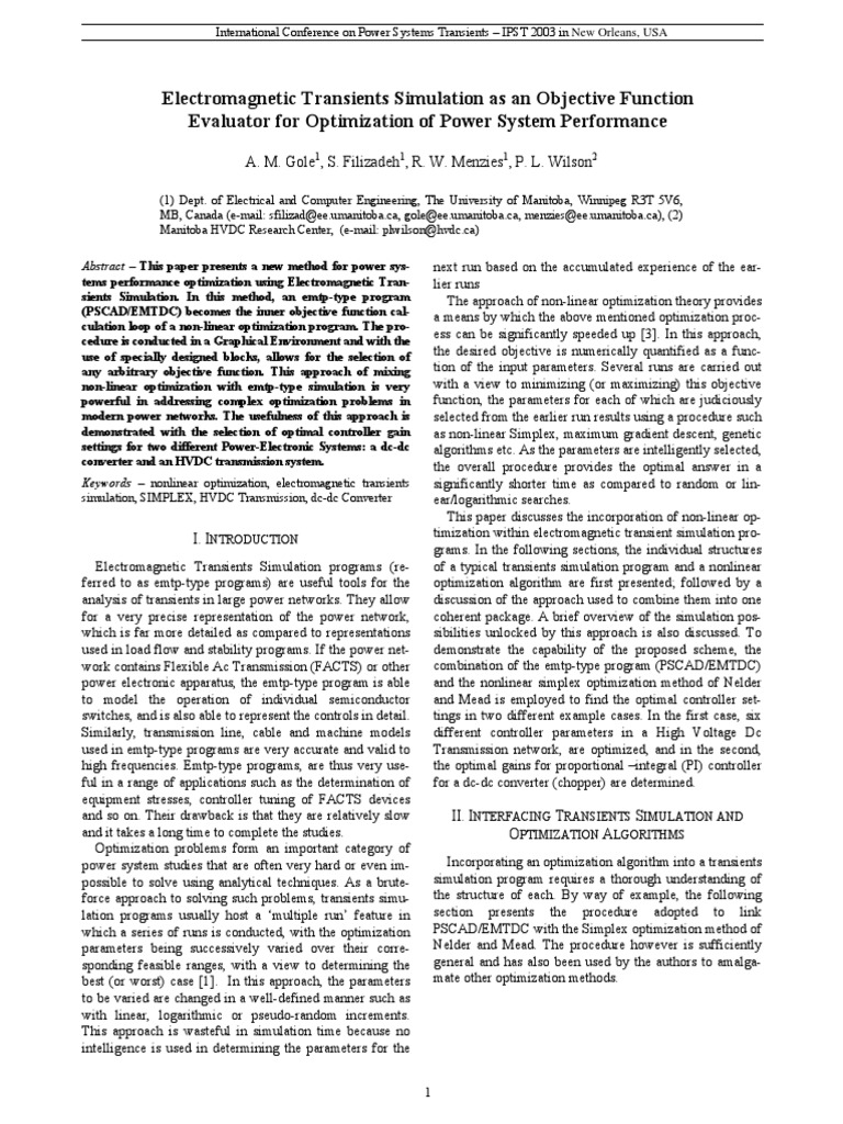 Electromagnetic Transients Simulation As An Objective Function Evaluator For Optimization of ...