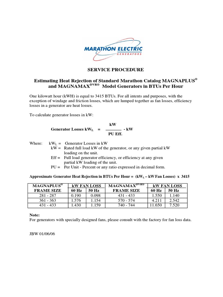 Service Procedure Estimating Heat Rejection of Standard Marathon ...