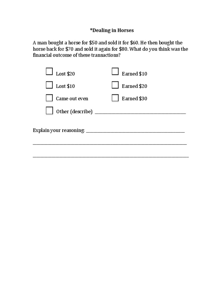 Edu 5360-Dealing in Horses Worksheet | PDF