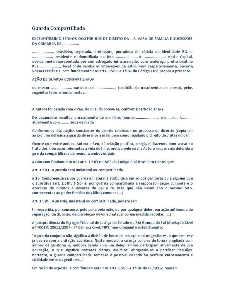 Ação de Guarda Compartilhada | PDF | Divórcio | Ação judicial