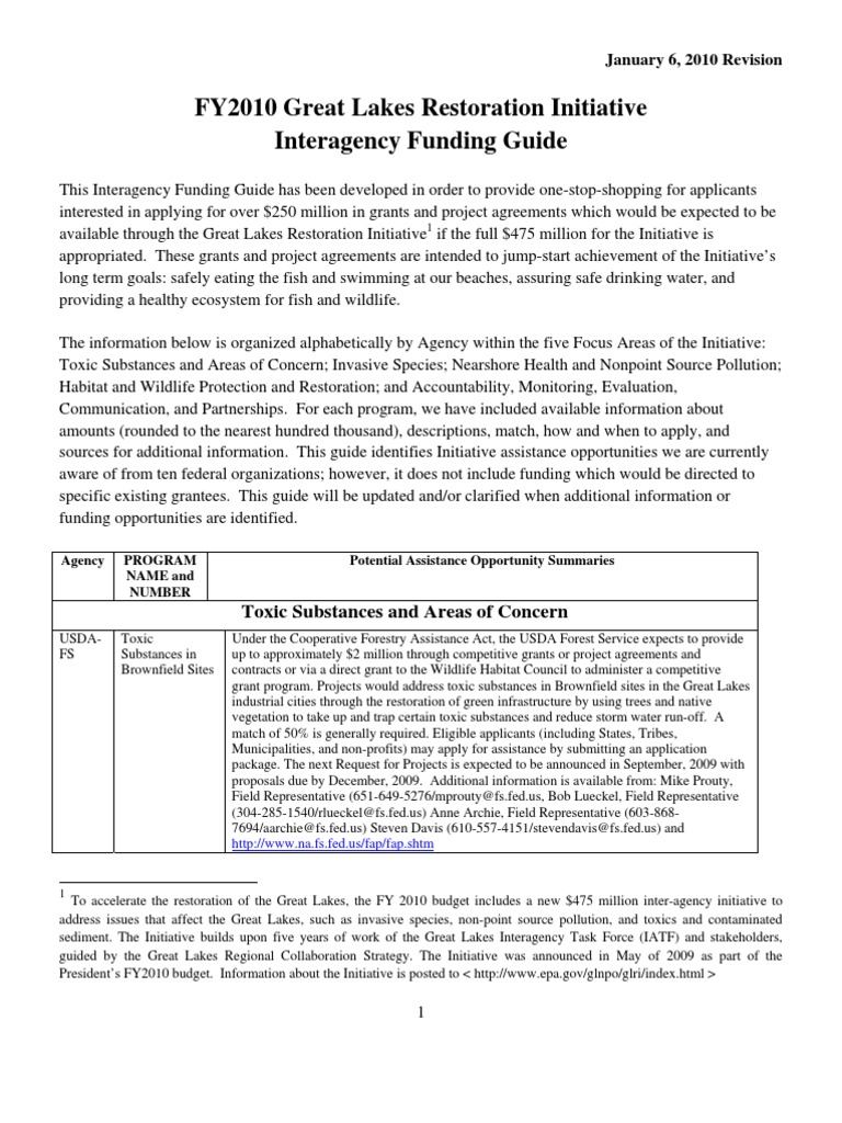 Great Lakes Restoration Funding Guide | PDF | Natural Resources ...