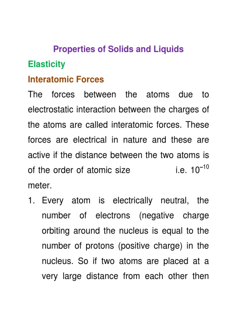 Properties of Solids and Liquids: Elasticity | PDF | Intermolecular ...