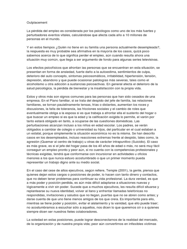 Programas de Outplacement: Apoyo Vital | PDF | Recursos humanos | Derecho laboral
