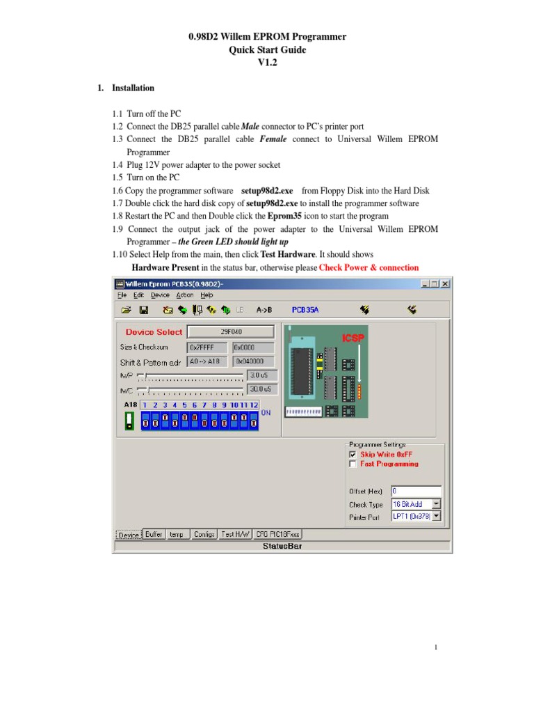 Installation: 0.98D2 Willem EPROM Programmer Quick Start Guide V1.2 | PDF | Flash Memory ...