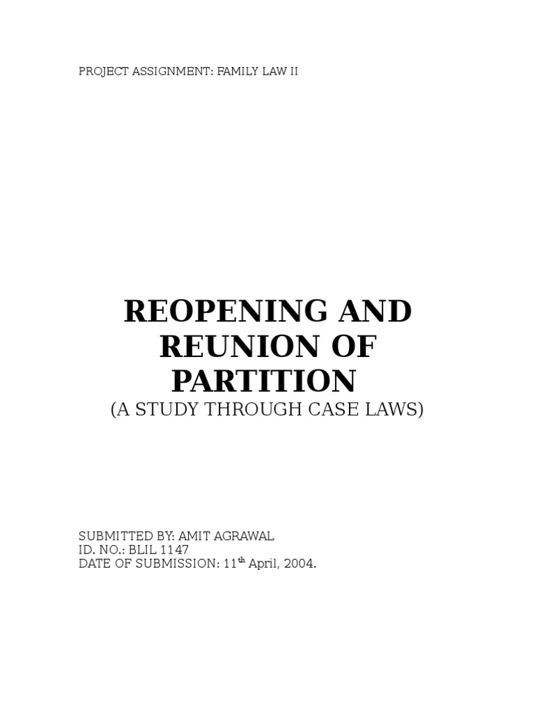 Reopening and Reunion of Partition in Hindu Law | PDF | Partition Of ...
