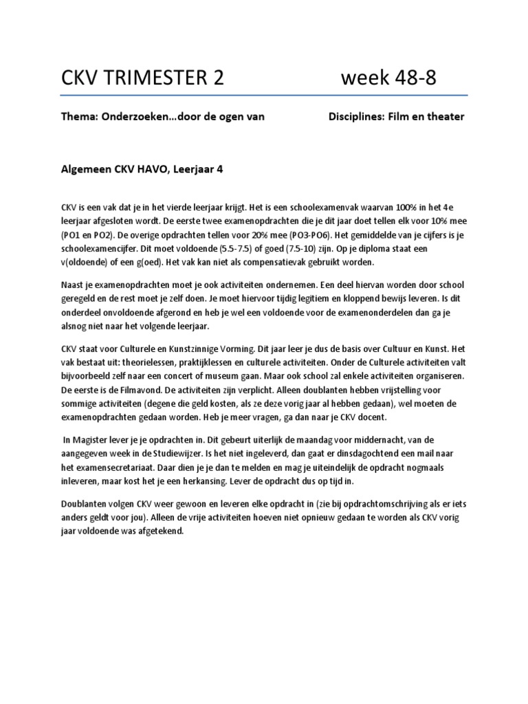 CKV Trimester 2 Studiewijzer | PDF