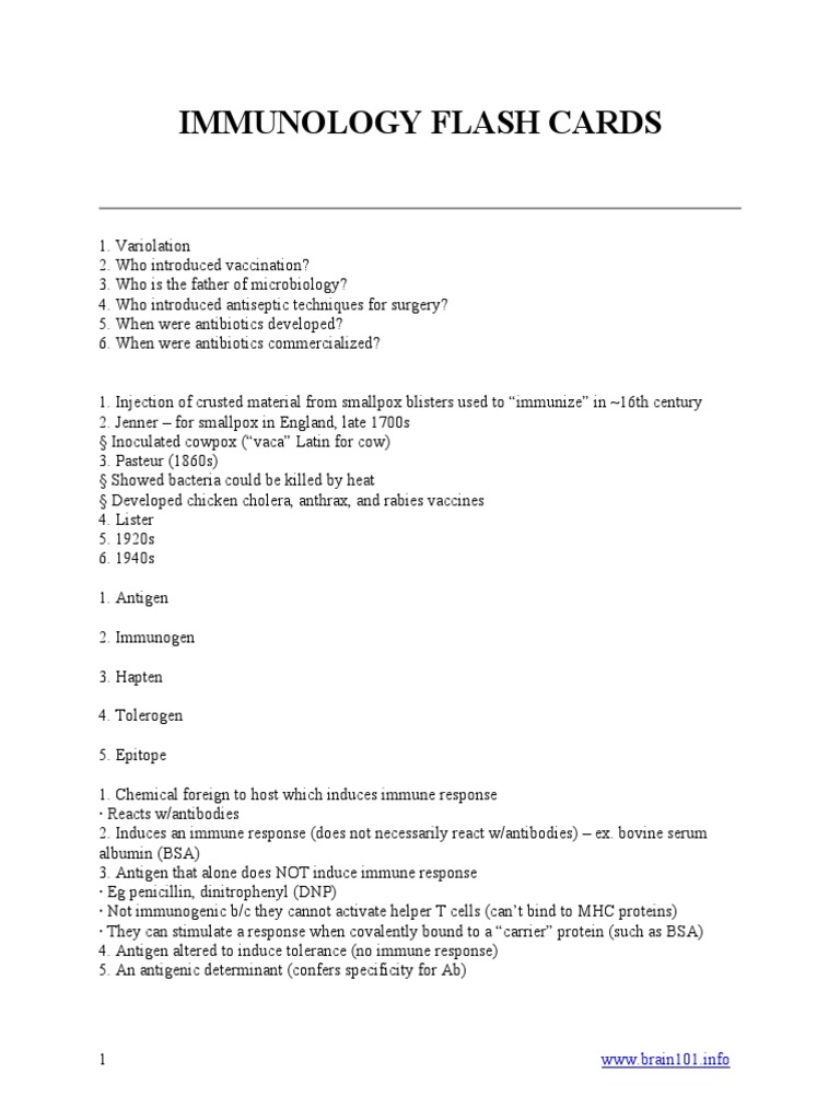Immunology Flash Cards | Download Free PDF | T Helper Cell | T Cell