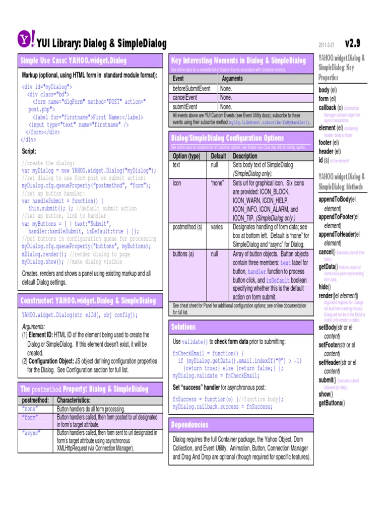 Yui Library: Dialog & Simpledialog V2.9 | PDF | Html | World Wide Web