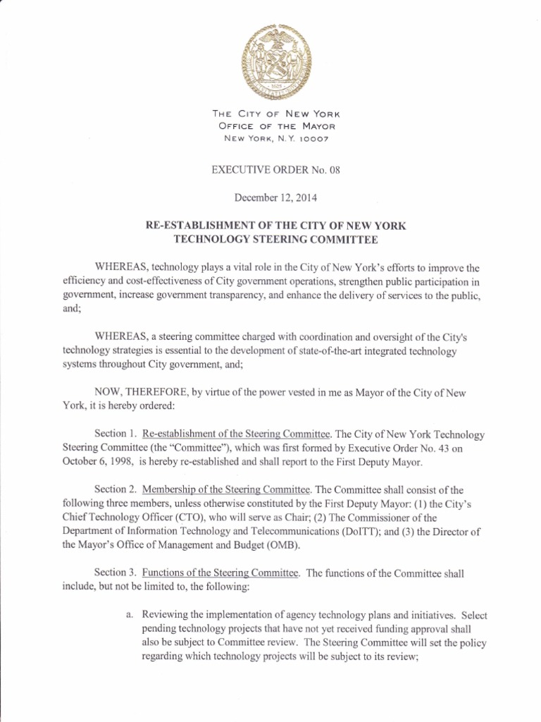 Re-Establishment of NYC Technology Steering Committee | PDF ...