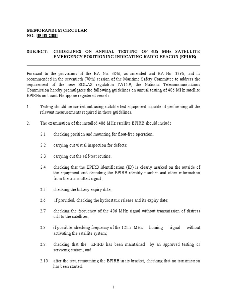EPIRB Annual Testing Guidelines | PDF