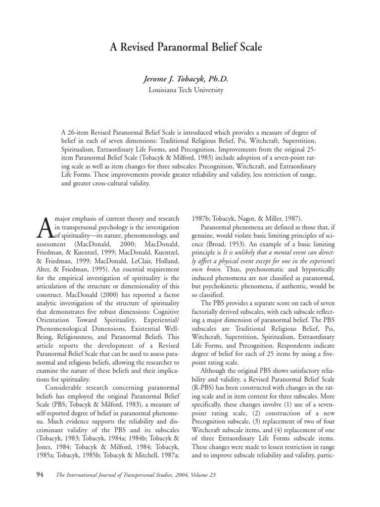 Revised Paranormal Belief Scale | PDF | Paranormal | Parapsychology