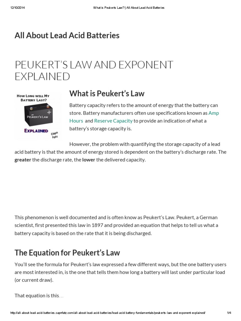 What Is Peukerts Law - All About Lead Acid Batteries | PDF | Battery ...