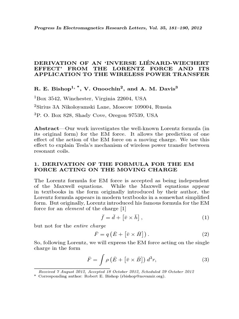 Wireless Power DERIVATION OF AN 'INVERSE LI ENARD-WIECHERT EFFECT' FROM ...