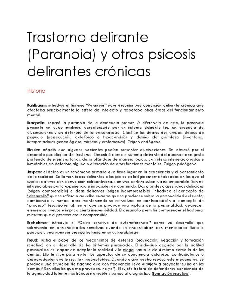 Historia y Conceptos del Trastorno Delirante | PDF | Engaño | Esquizofrenia