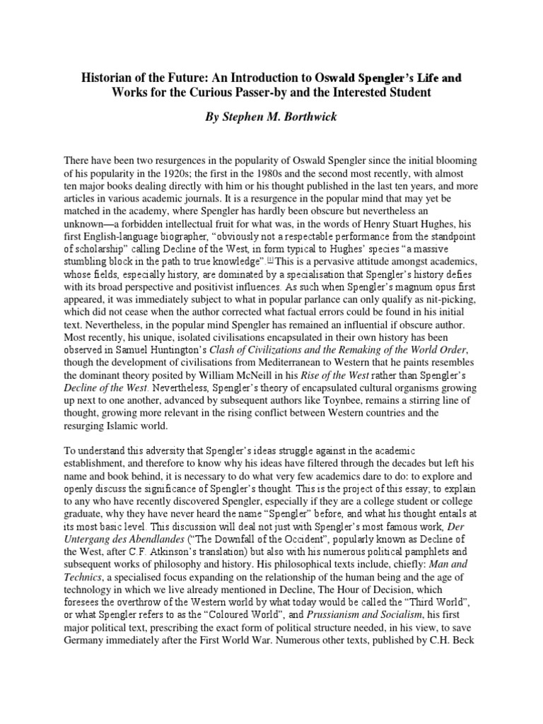 Historian of The Future: An Introduction To Oswald Spengler's Life and ...