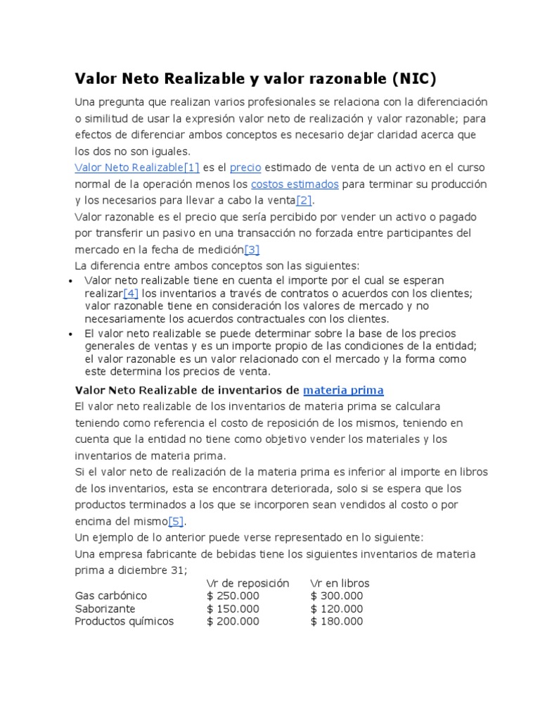 Valor Neto Realizable y Valor Razonable | normas internacionales de ...