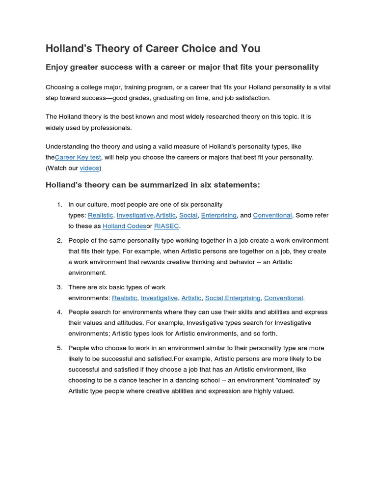 Teori Holland | PDF | Personality Type | Attitude (Psychology)