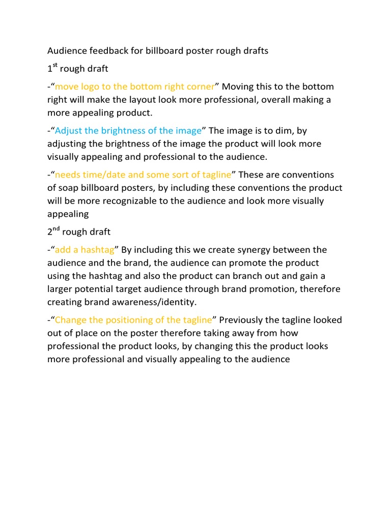 Audience Feedback For Billboard Poster Rough Drafts | PDF | Business | Art