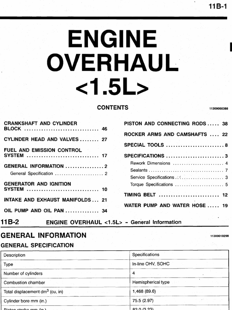 11B 1.5L Overhaul | PDF | Piston | Cylinder (Engine)