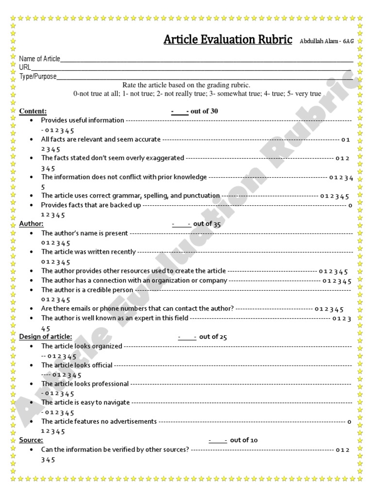 Article Evaluation Rubric Template | PDF