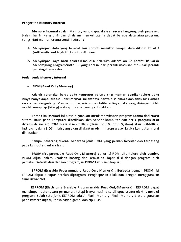 Penjelasan Dari Memory Internal Contoh | PDF
