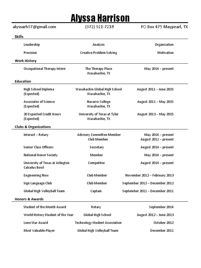 Alyssa Harrison's Resume and Skills Summary | PDF | Career & Growth