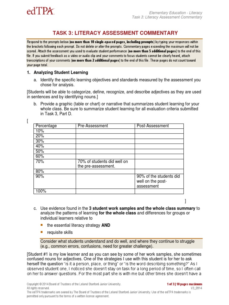 Edtpa Ele Literacy Assessment Commentary Final | PDF | Educational ...