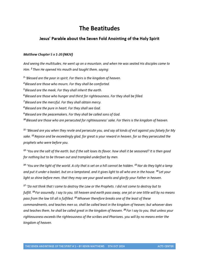 The Beatitudes Notes 1 | Sermon On The Mount | Parables Of Jesus