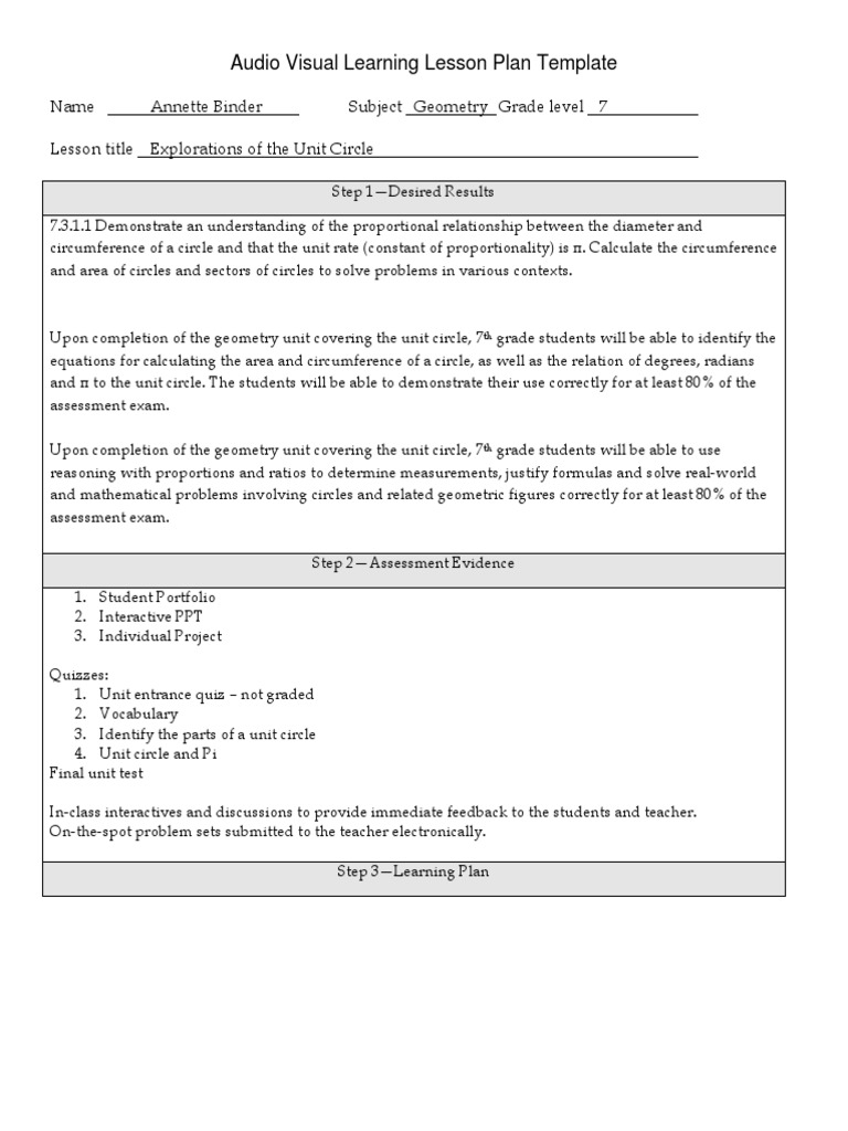 Audio Visual Lesson Plan | PDF | Circle | Pi