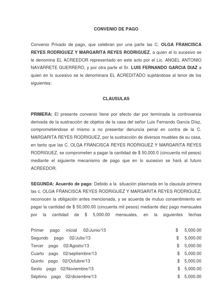 Escrito Convenio de Pago | PDF | Pagos | Gobierno