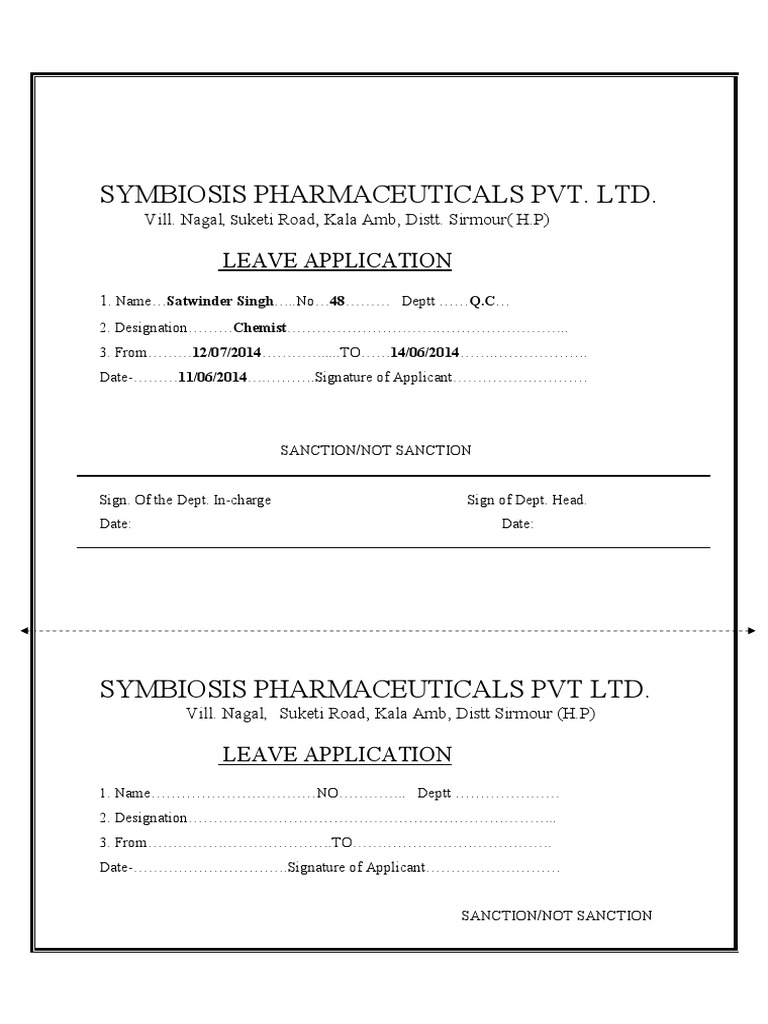 Leave Application Form Template | PDF