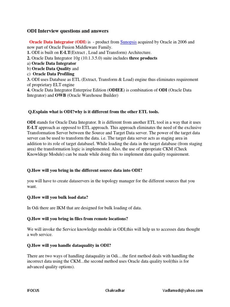 ODI Interview Questions and Answers | PDF | Database Schema | Databases