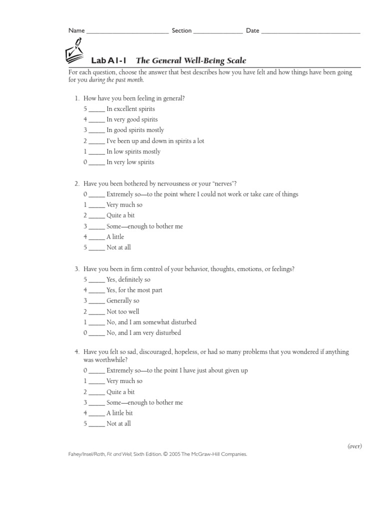 Lab A1-1 The General Well-Being Scale | PDF | Emotions | Clinical ...