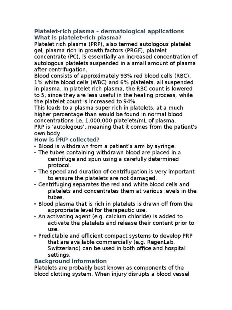 About PRP | PDF | Platelet | Wound Healing