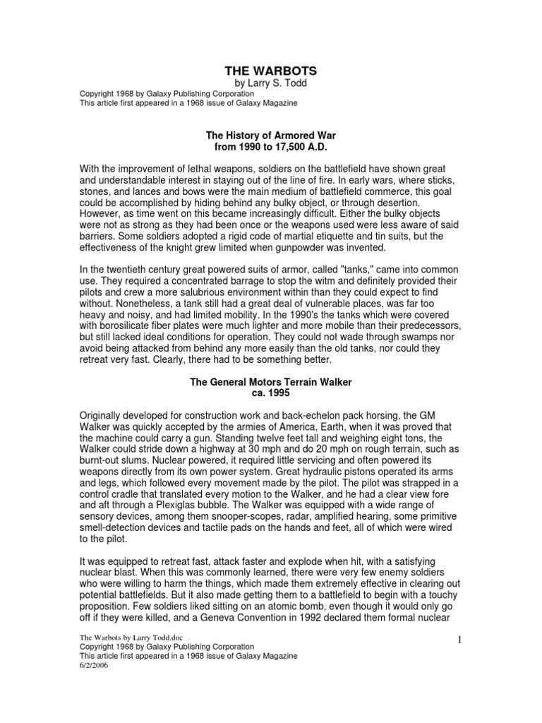 The Warbots by Larry Todd | PDF | Nature | Unrest