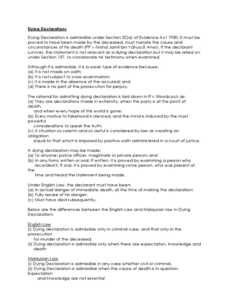 Dying Declarations | Confession (Law) | Common Law