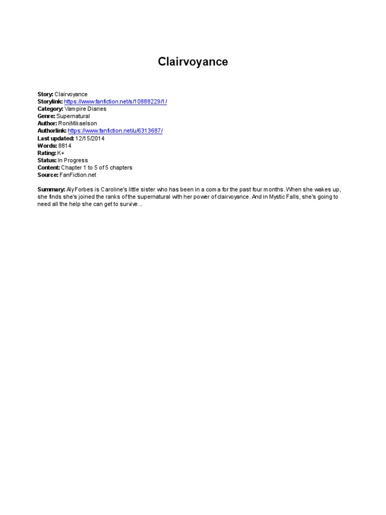Clairvoyance Vampire Diaries Fanfiction | PDF | Wellness | Medical